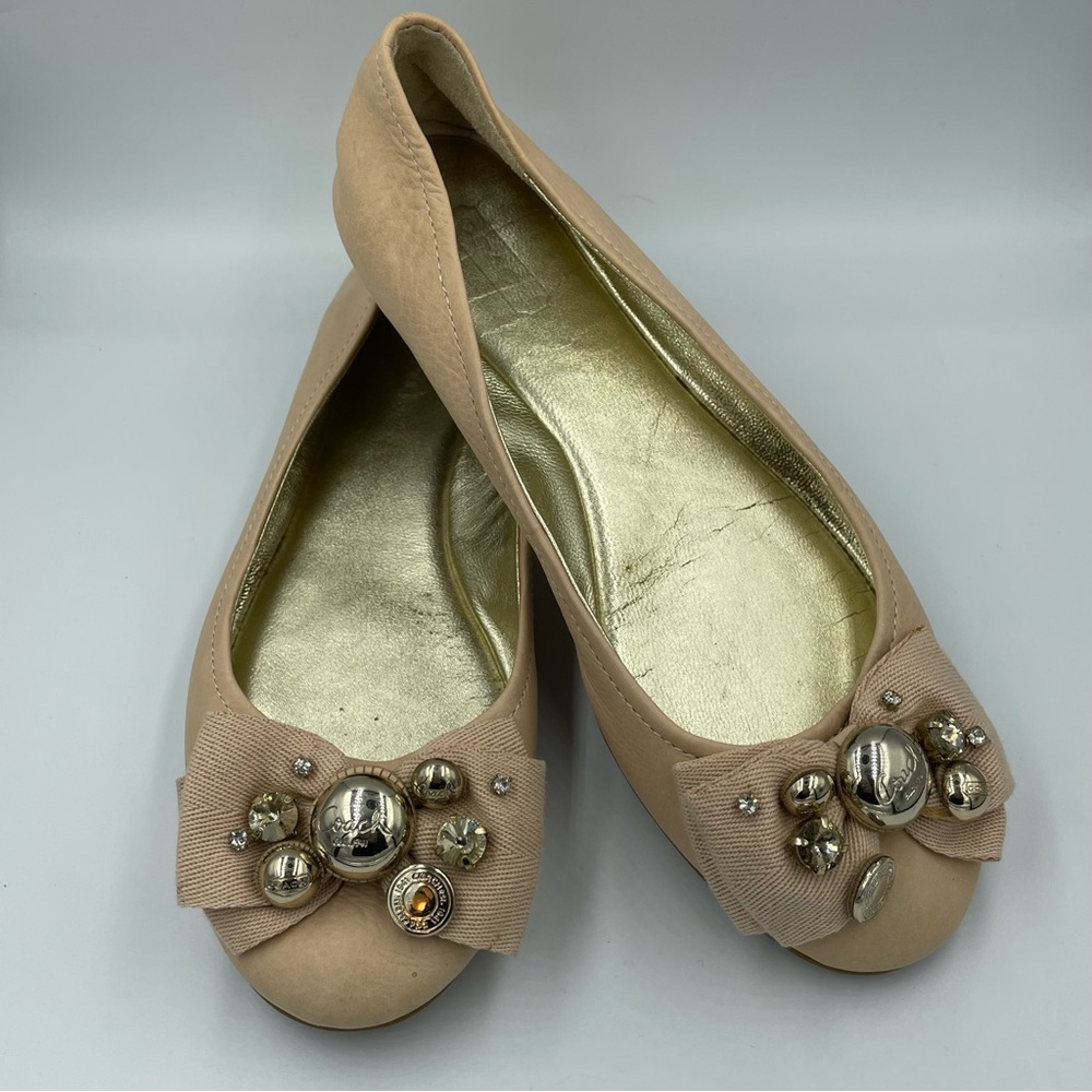 Coach Lexi Ballet Flat Shoes Light Peach Beige Embell… - Gem